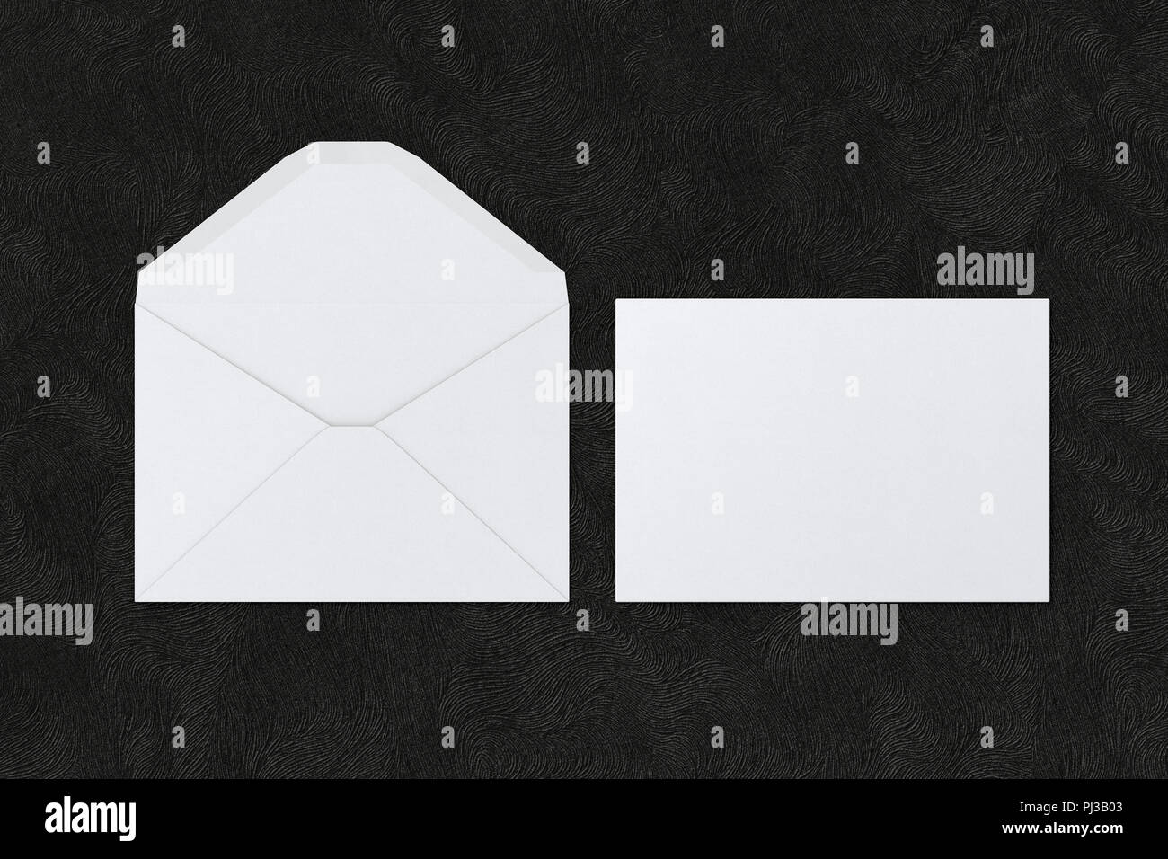White blank closed envelope and open envelope on black background. 3d ...
