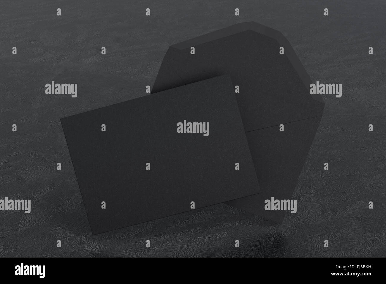 Black blank opnened and closed envelopes fly over black background. 3d ...