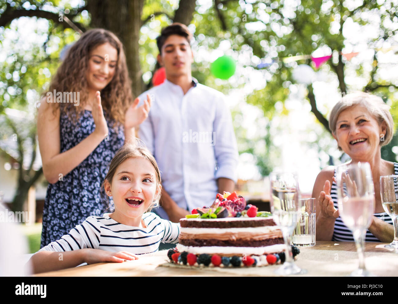 Family celebration or a garden party outside in the backyard Stock ...