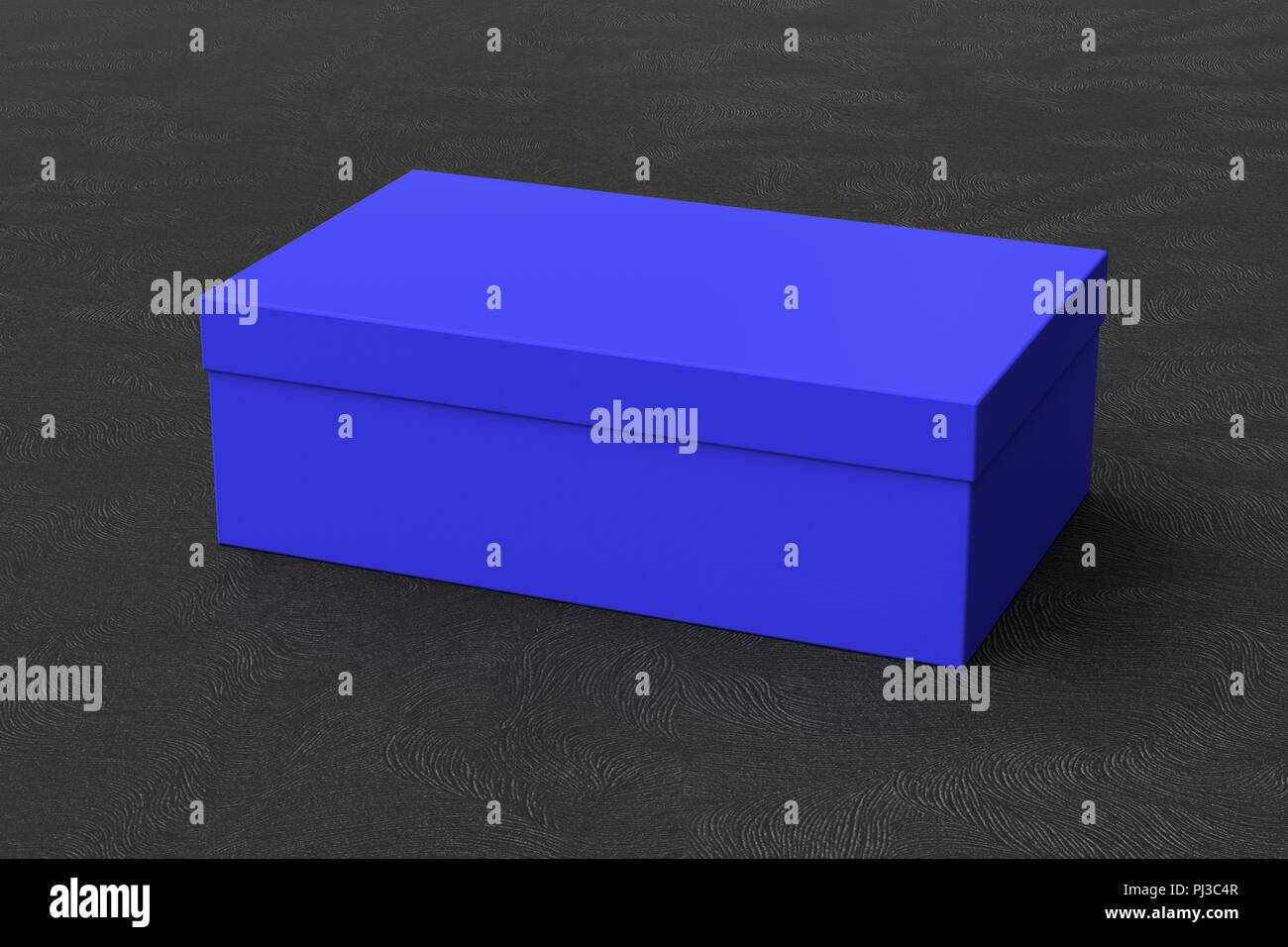 Blue shoe box container on black background. Packaging mockup. 3d ...