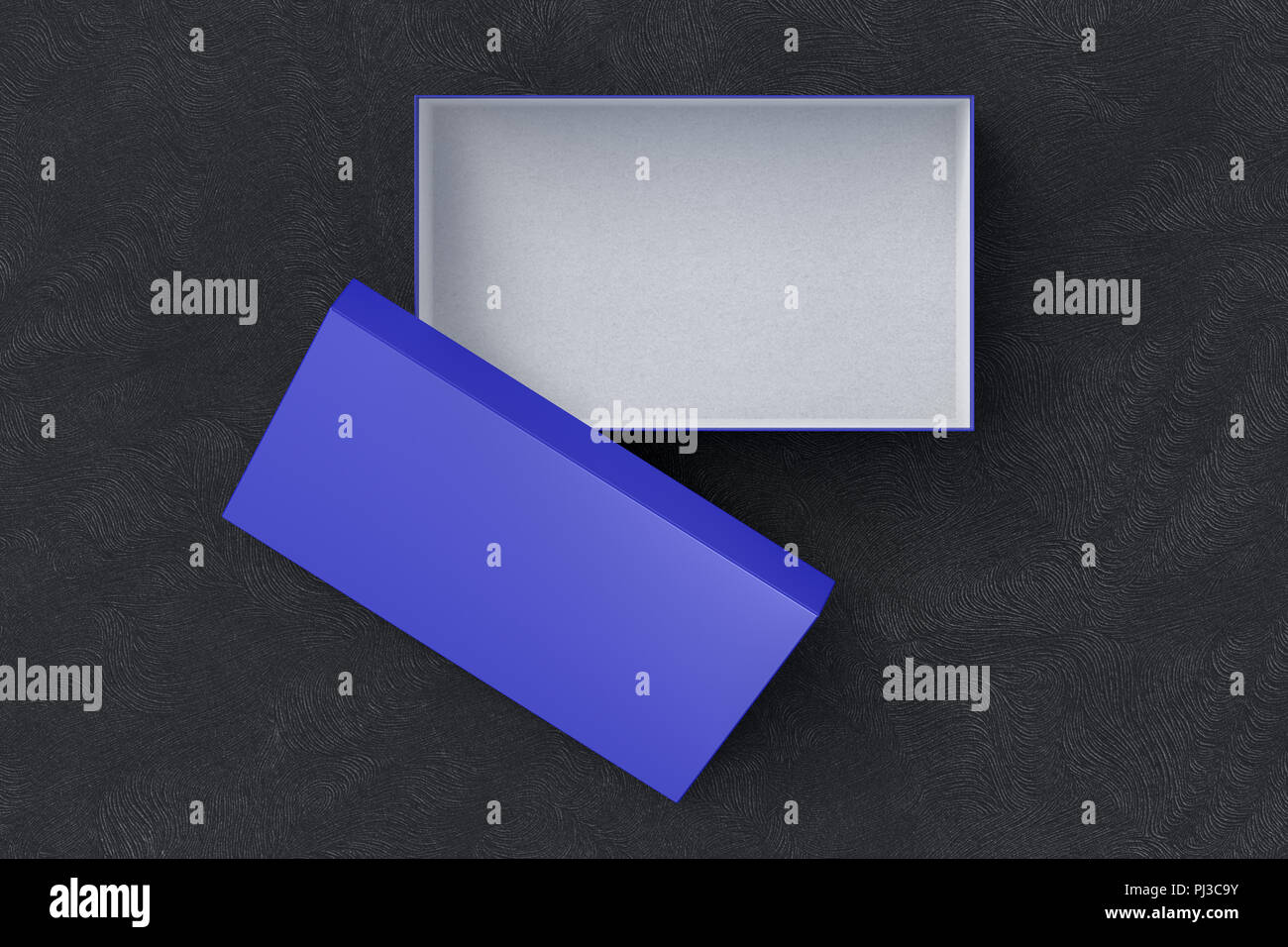 Opened blue shoe box container on black background. Packaging mockup ...