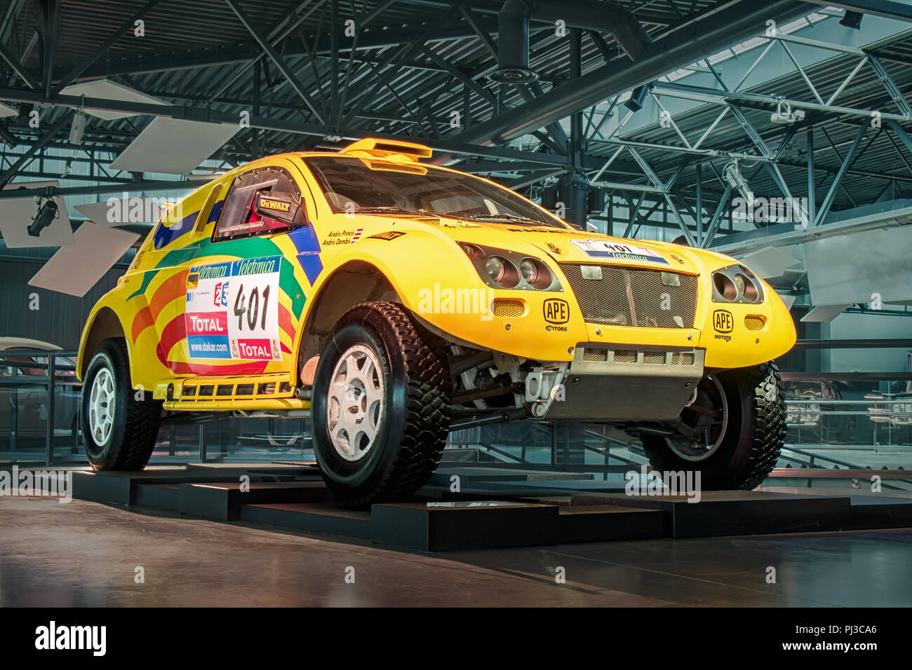 RIGA, LATVIA-APRIL 18, 2018: 2003 Oscar 01 Dakar Rally Car (Team Latvia ...