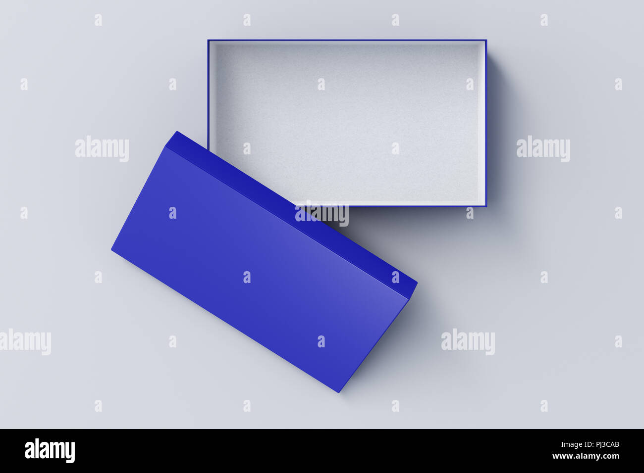 Opened blue shoe box container on white background. Packaging mockup ...