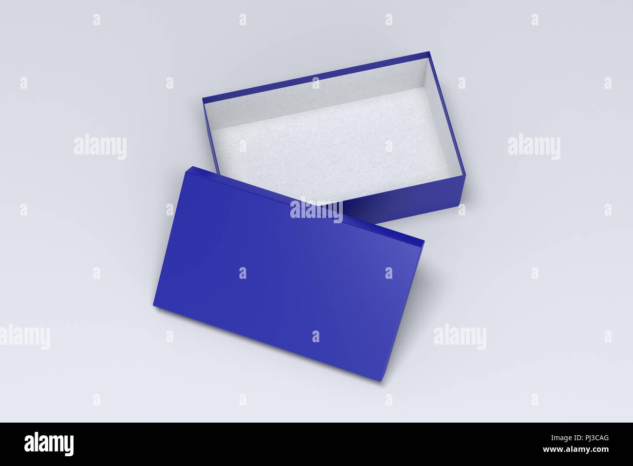 Opened blue shoe box container on white background. Packaging mockup ...