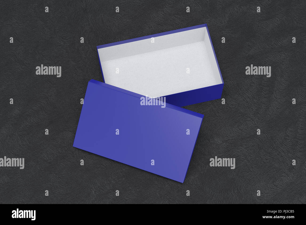 Opened blue shoe box container on black background. Packaging mockup ...