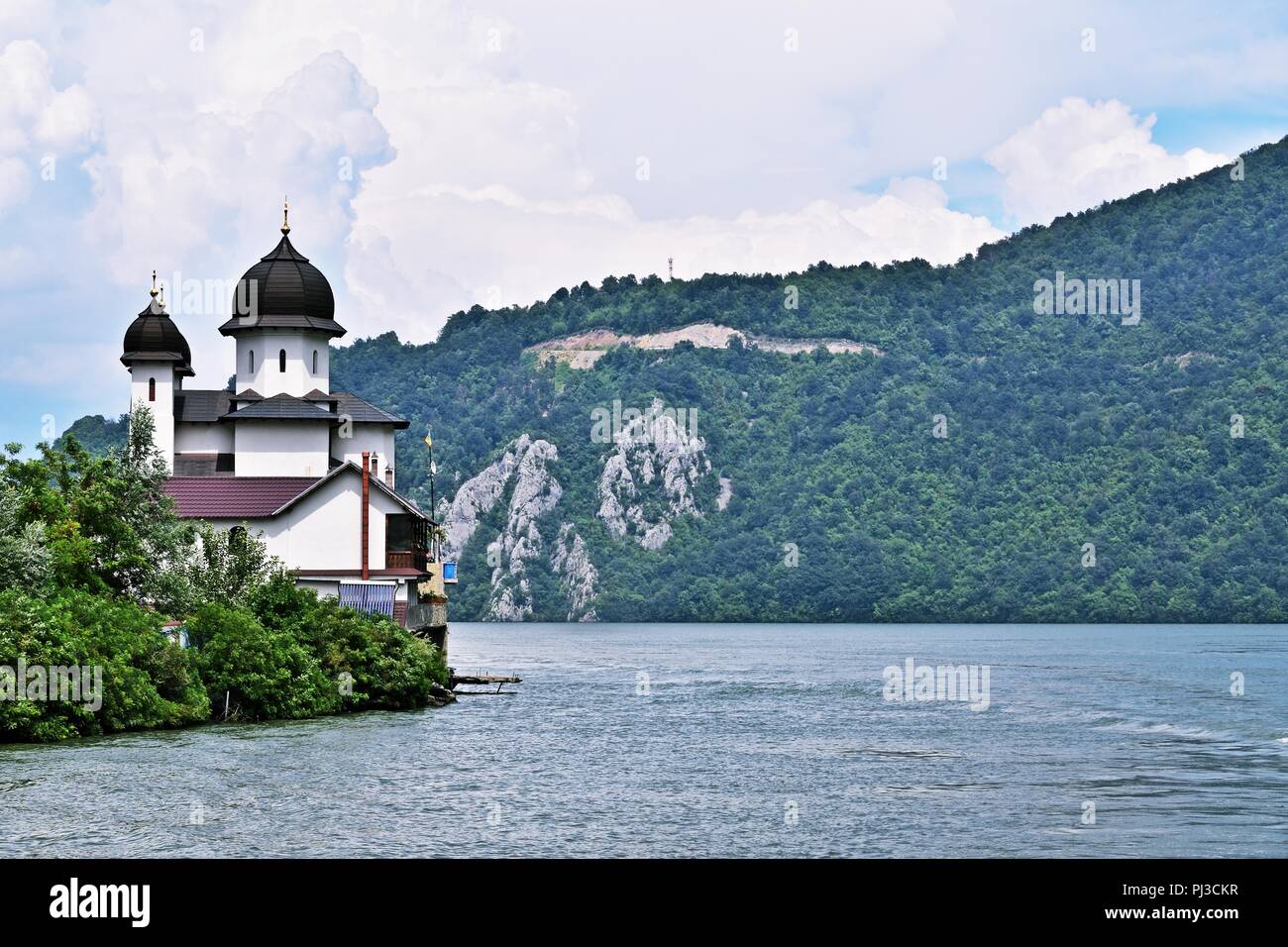 Mraconia Monastery in the Iron Gates gorge at the Danube river Stock ...