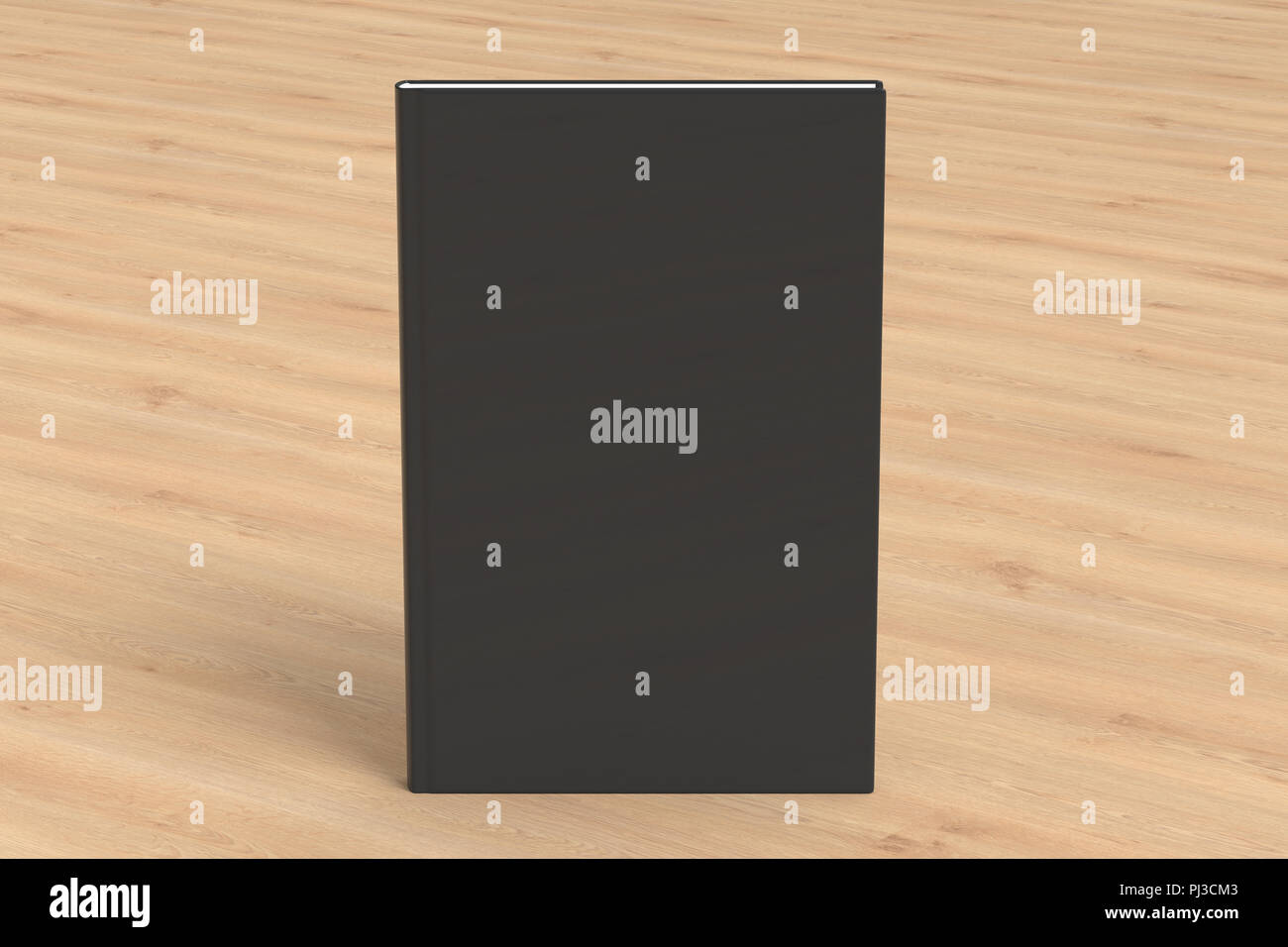 Black vertical blank book cover mockup standing isolated on wooden ...