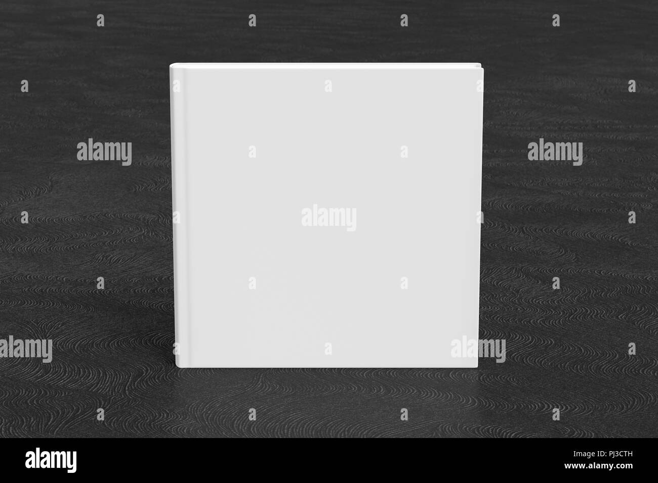 Square blank book cover mockup standing on black background with ...