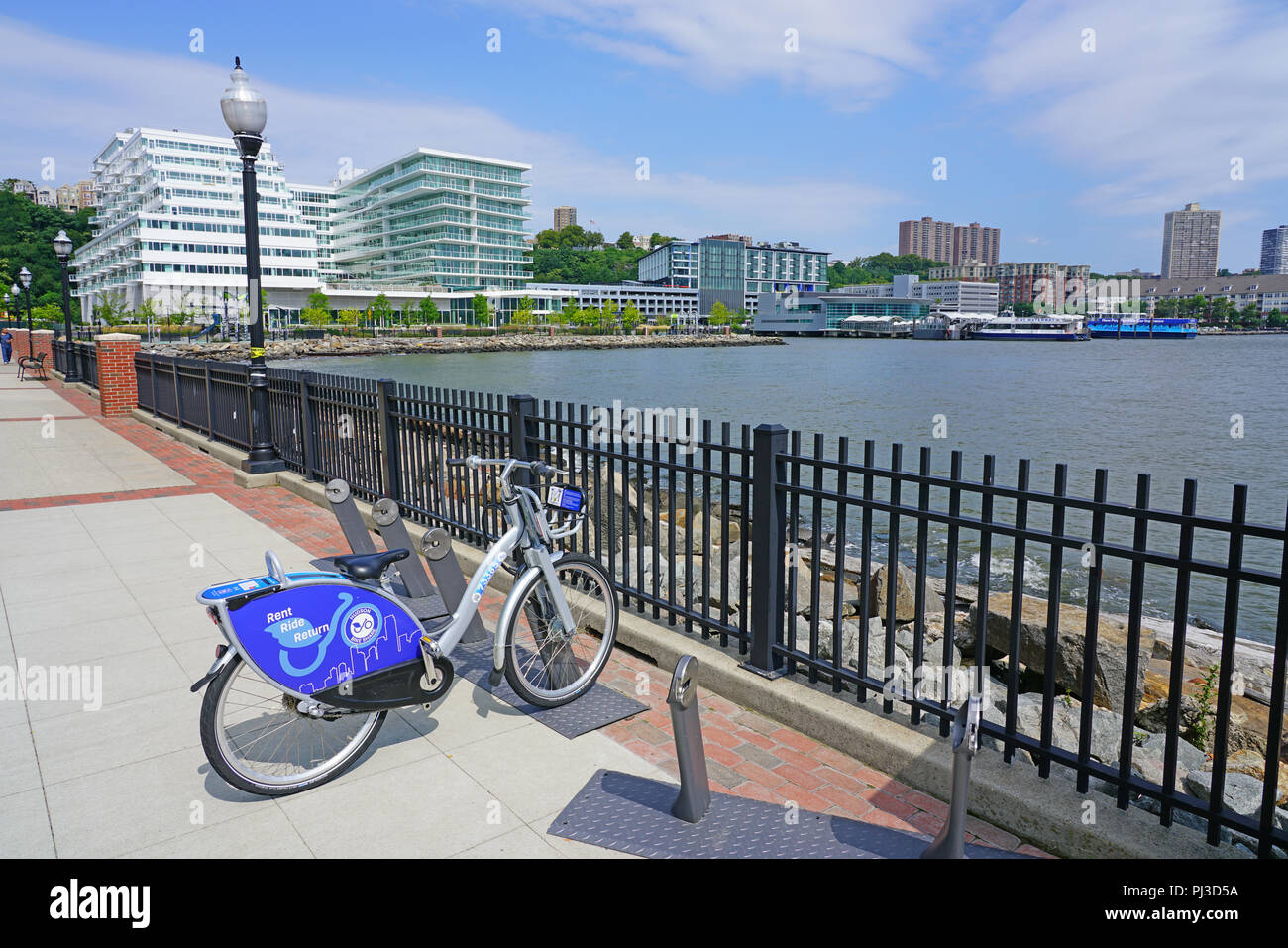 View of the NY Waterway ferry terminal at Port Imperial in Weehawken, a ...