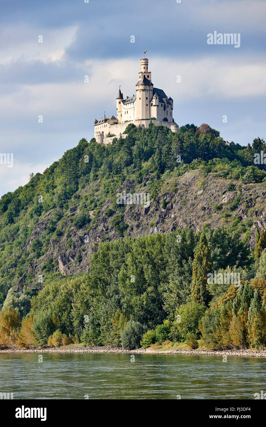 Marksburg 12th century medieval castle above the town Braubach in ...