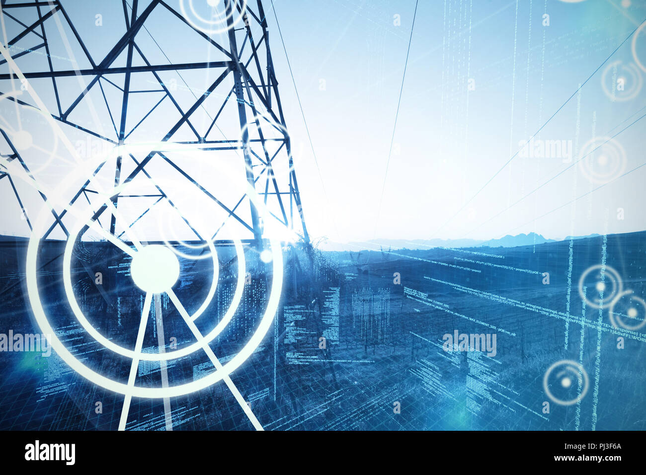 Composite image of binary codes and lines Stock Photo - Alamy