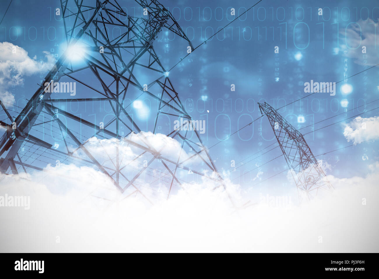 Composite image of clouds over binary coded screen Stock Photo - Alamy