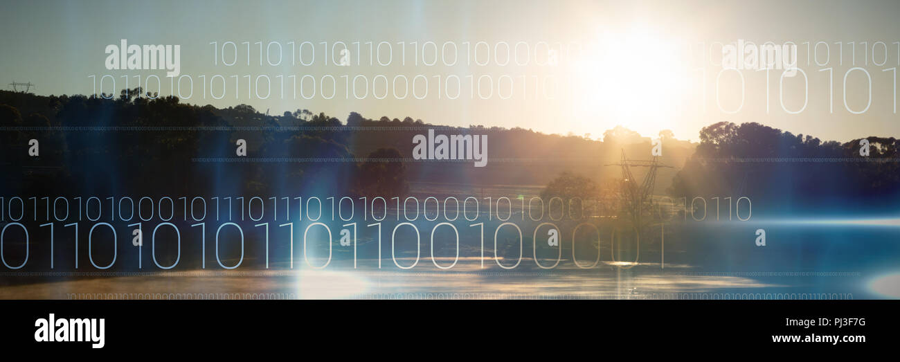 Composite image of blue technology design with binary code Stock Photo ...