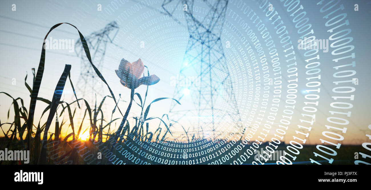 Composite image of spiral of shiny binary code Stock Photo - Alamy