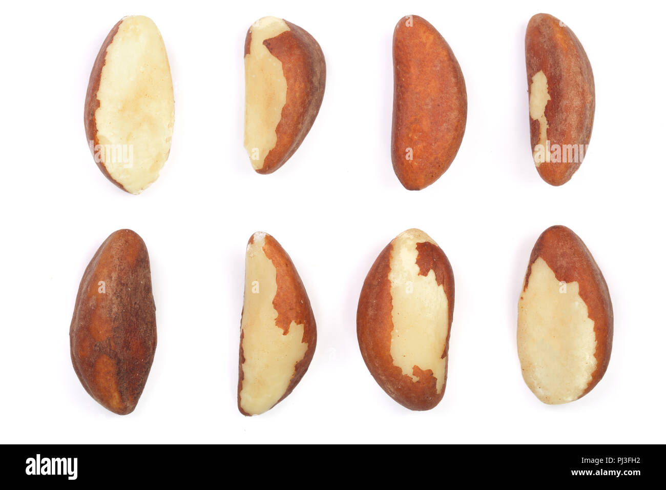 Brazil nuts isolated on white background closeup. Top view. Flat lay ...