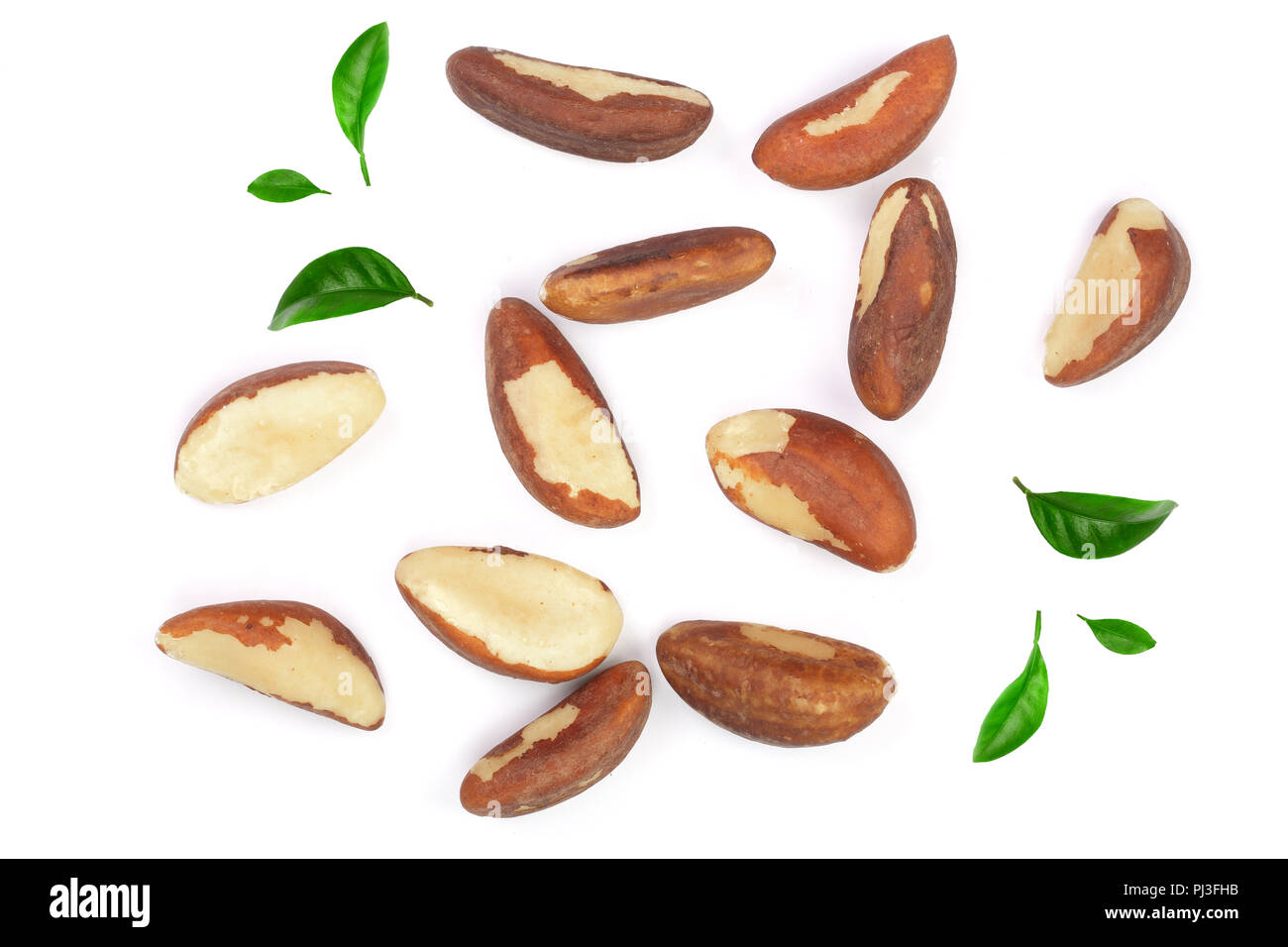 Brazil nuts isolated on white background closeup. Top view. Flat lay ...