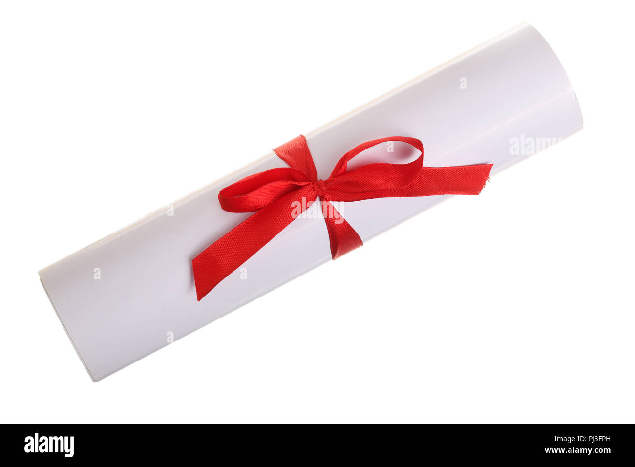 Diploma with red ribbon isolated on white background. Top view. Flat ...