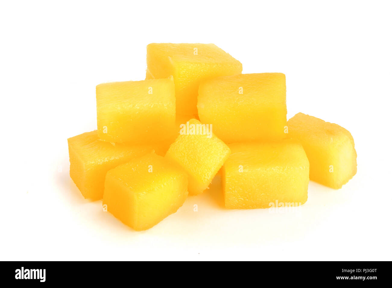 cube of Mango fruit isolated on white background close-up Stock Photo ...