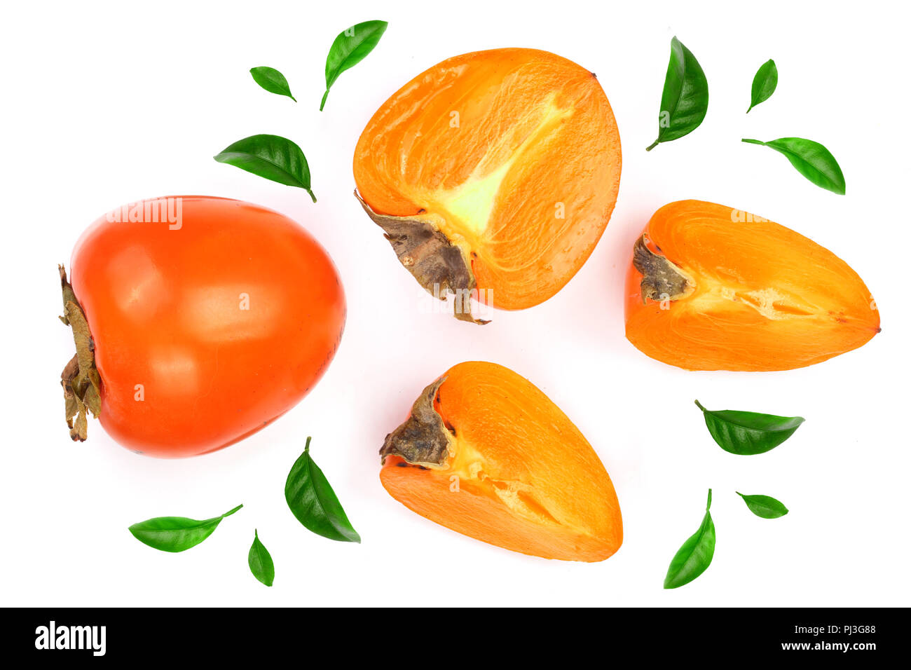 persimmon isolated on white background. Top view. Flat lay pattern ...