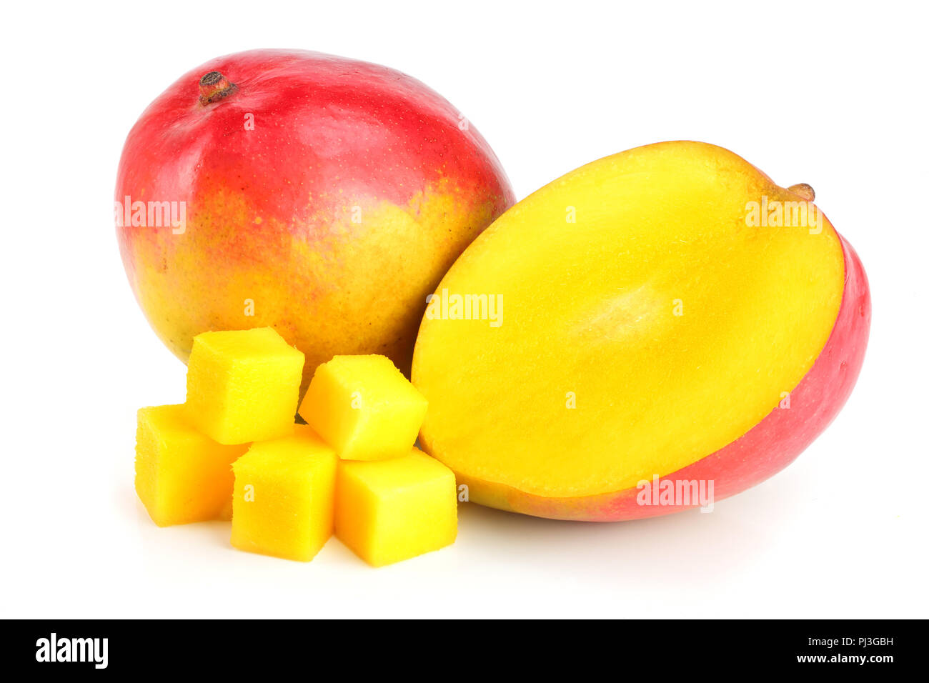 Mango fruit and half isolated on white background close-up Stock Photo ...
