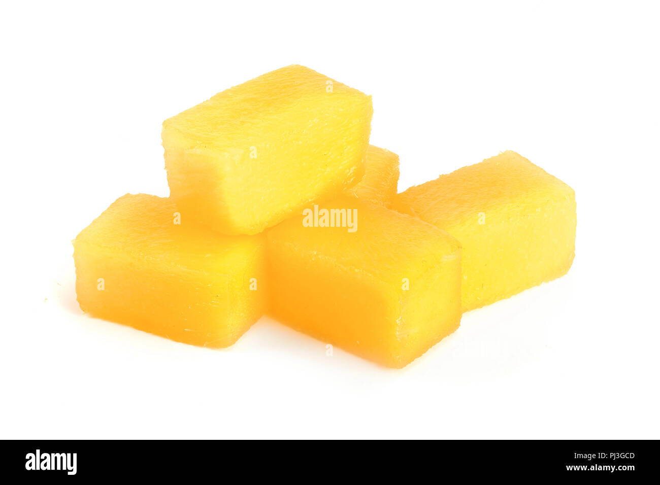 cube of Mango fruit isolated on white background close-up Stock Photo ...