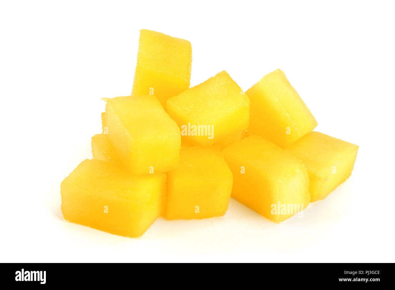 cube of Mango fruit isolated on white background close-up Stock Photo ...