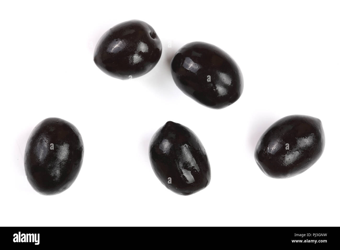 whole black olives isolated on white background. Top view. Flat lay ...