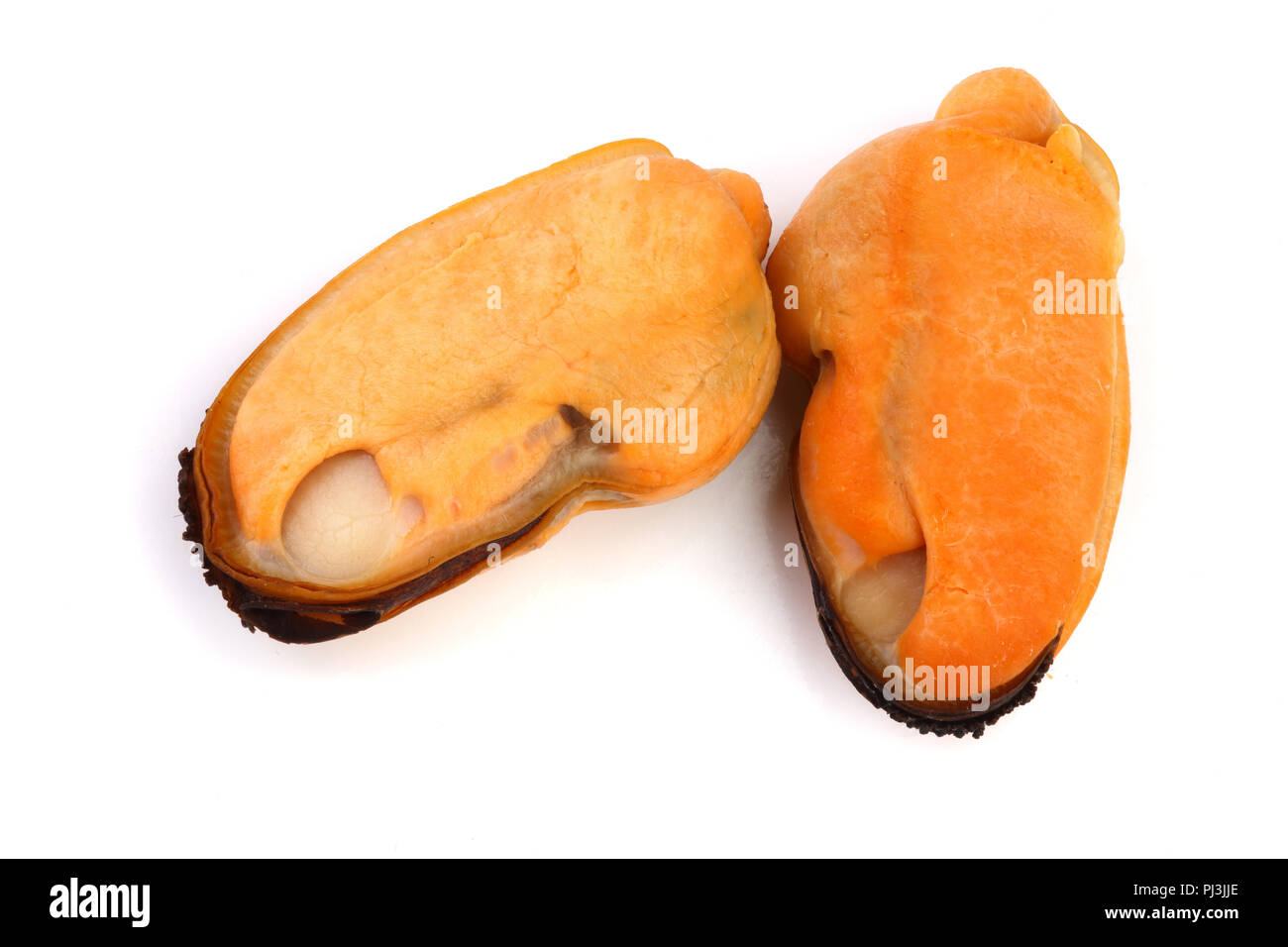 two mussel without shell isolated on white background Stock Photo - Alamy