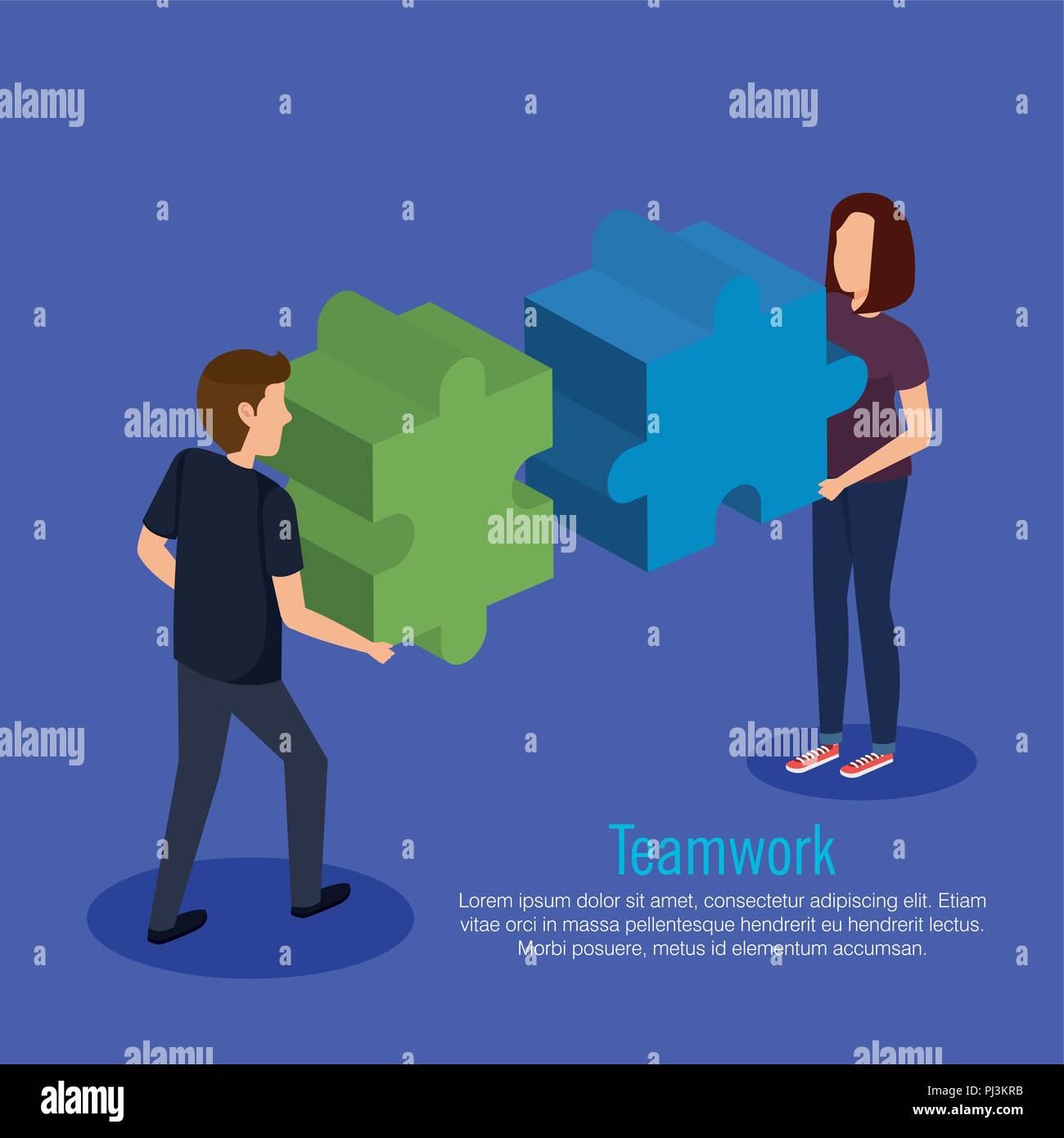 couple teamwork with puzzle pieces vector illustration design Stock ...