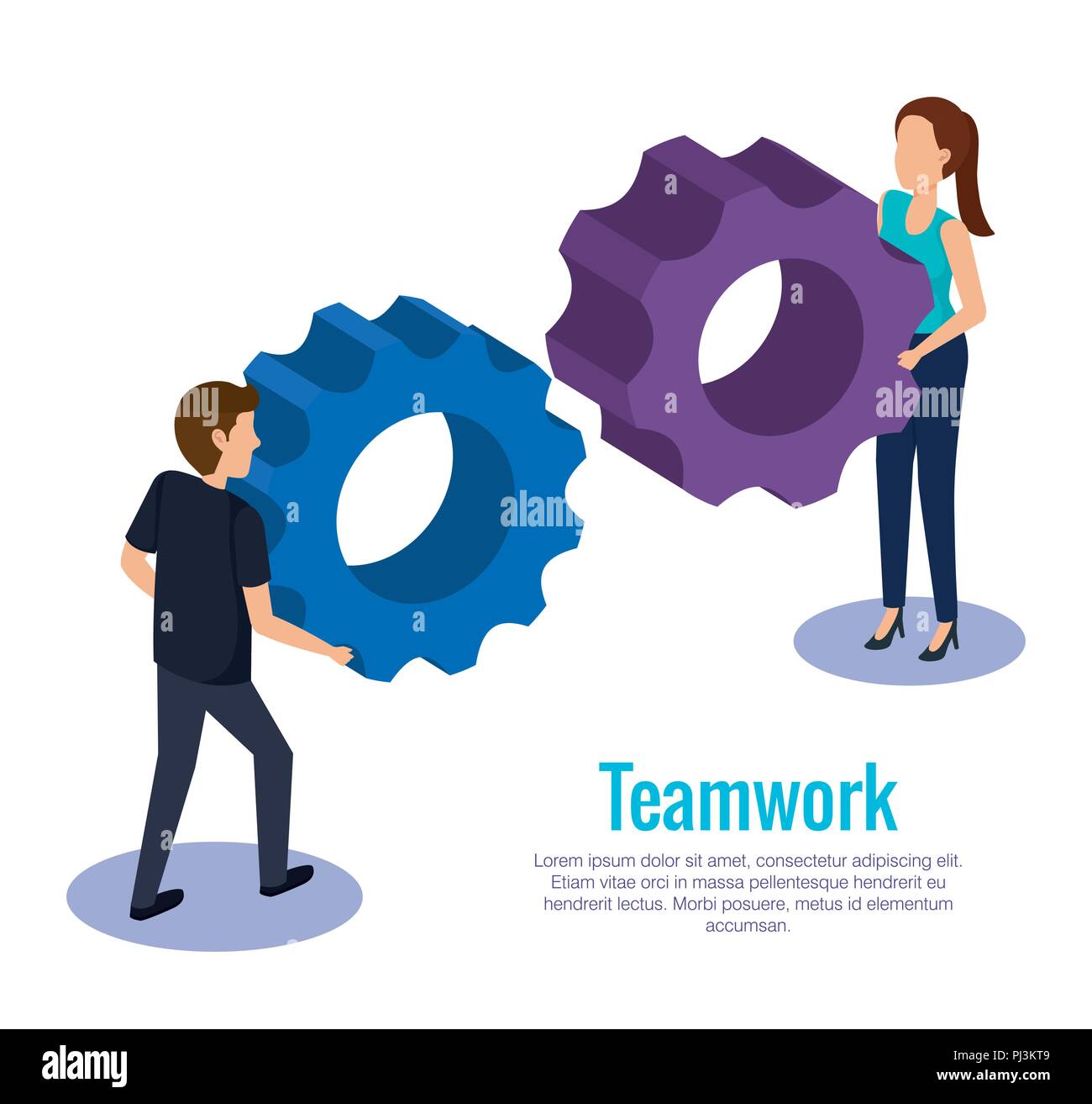 couple teamwork with gears vector illustration design Stock Vector ...