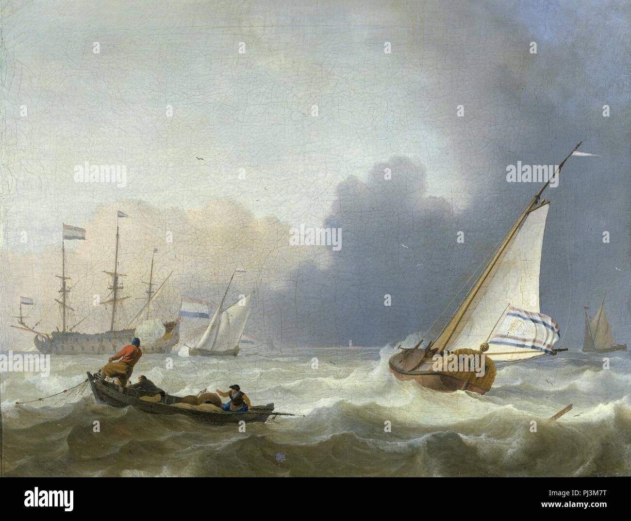 Woelige zee met Nederlands jacht onder zeil. - Rough seas with a Dutch ...