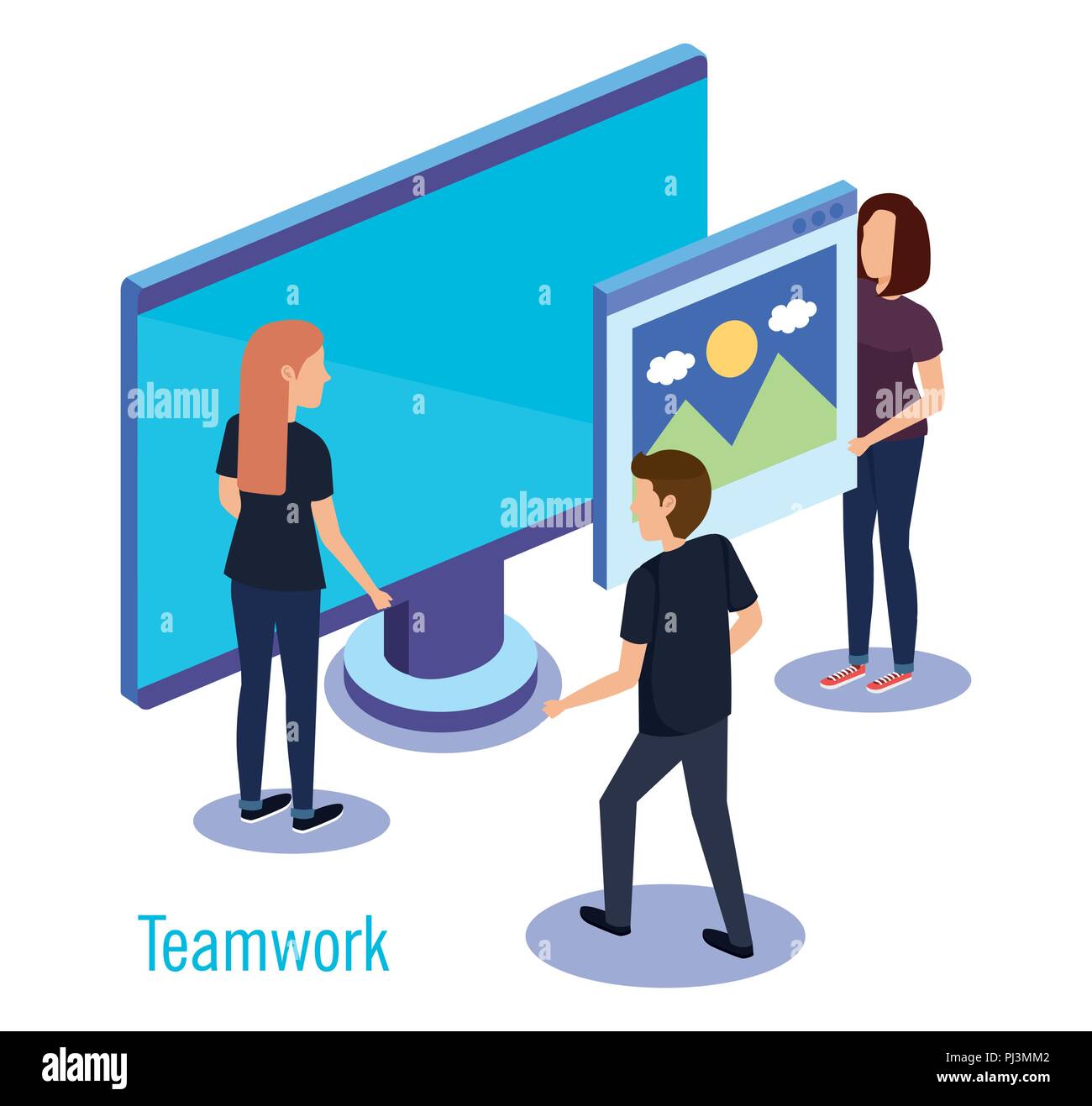 group of people teamwork with computer Stock Vector Image & Art - Alamy