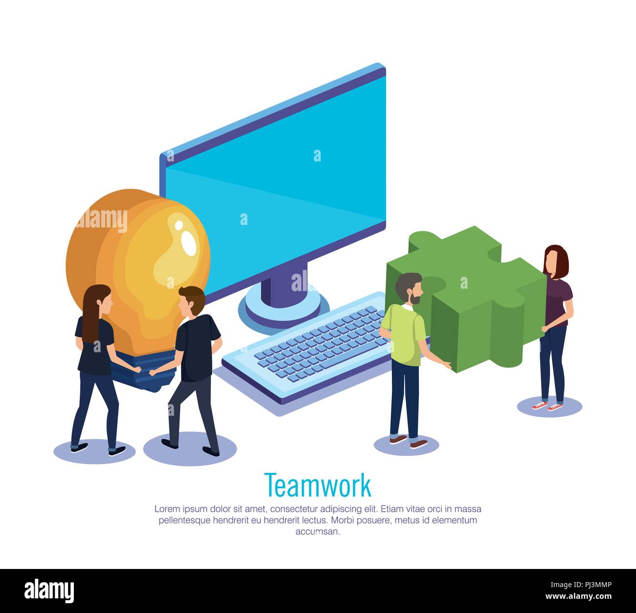 group of people teamwork with computer Stock Vector Image & Art - Alamy