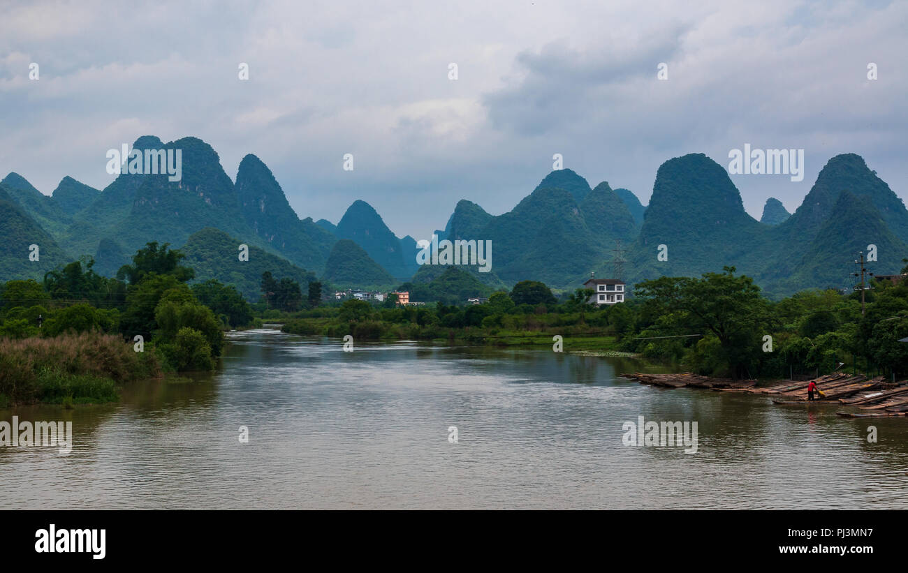 The famous landscape of karst peaks in Yangshuo town of China. Asian ...