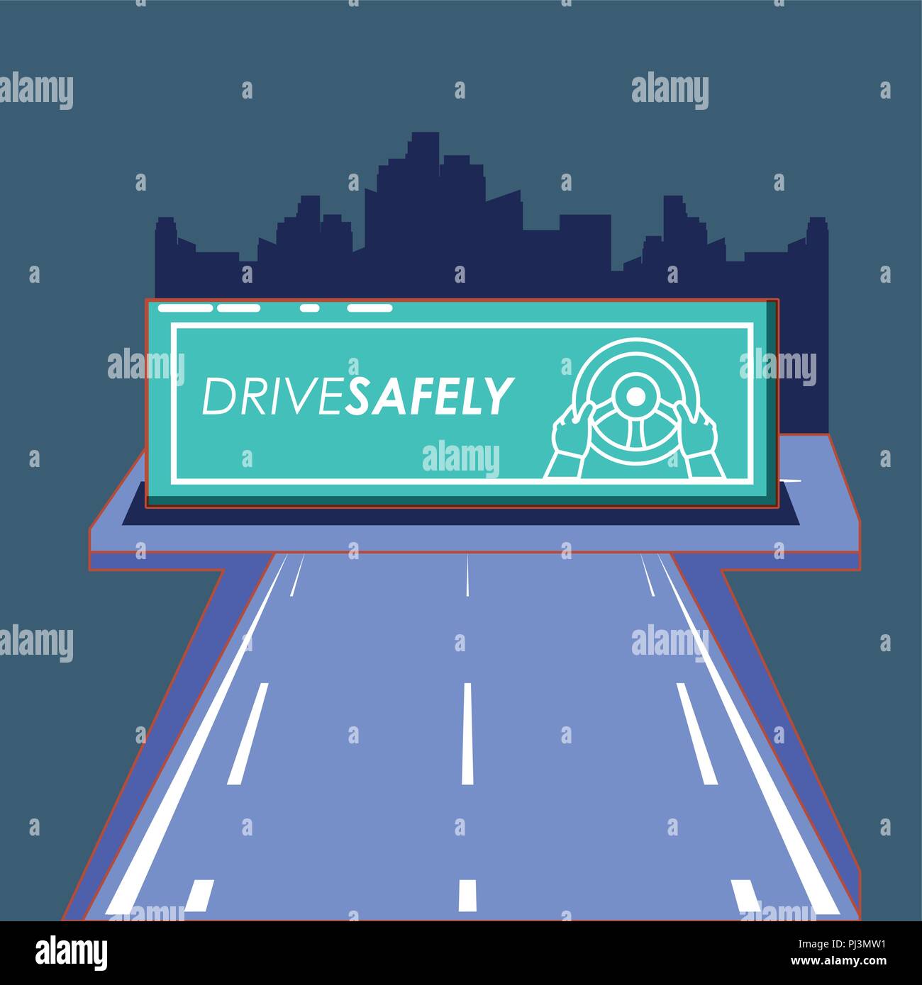 drive safely design with board and road over blue background, colorful ...