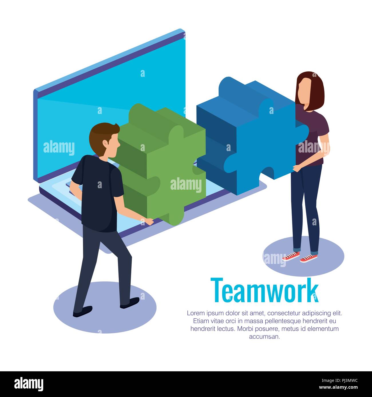 couple teamwork with laptop Stock Vector Image & Art - Alamy