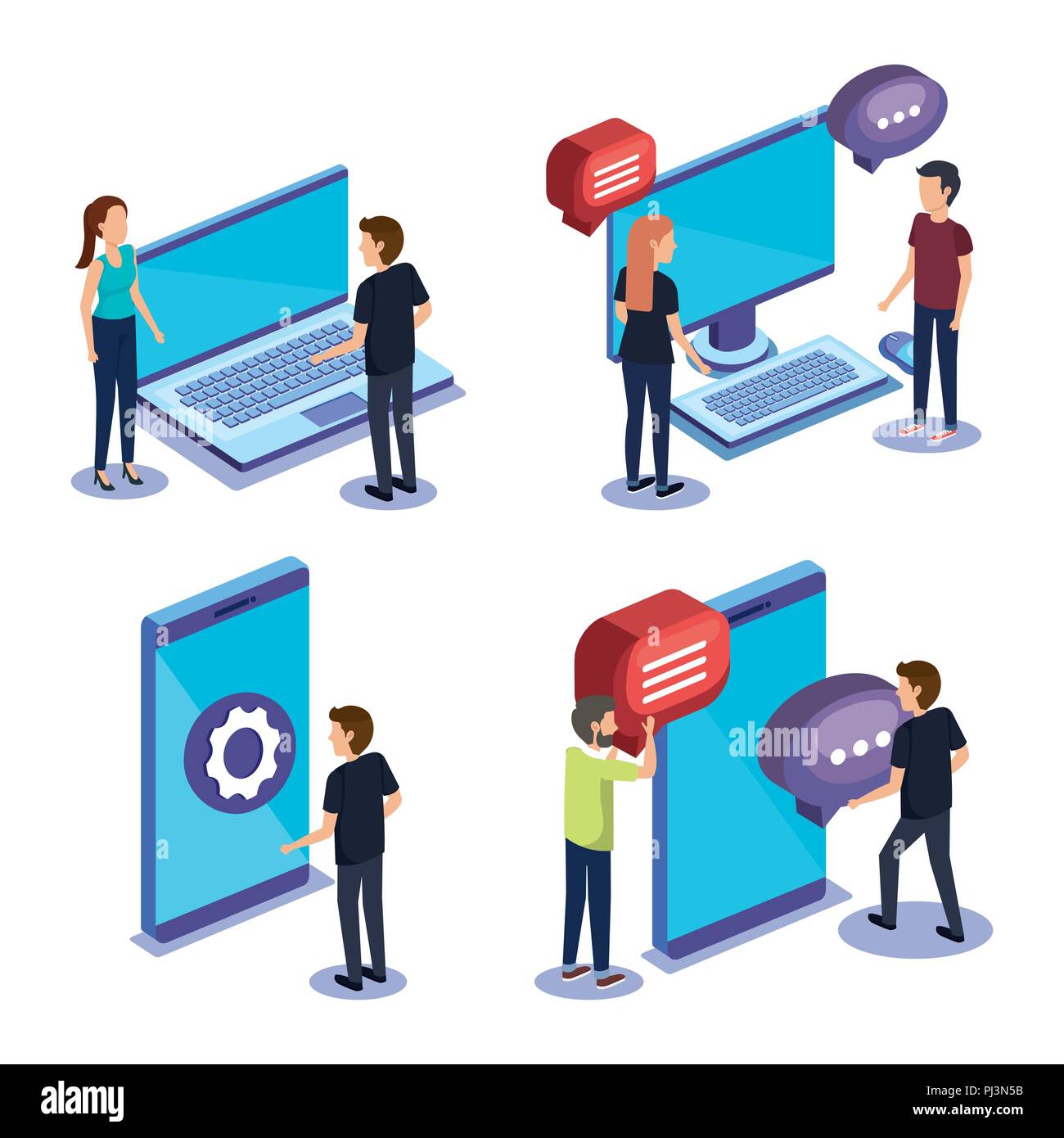 group of people teamwork with electronics devices Stock Vector Image ...