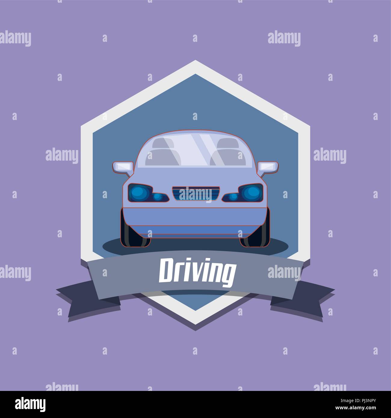 drive safely emblem design with car icon over purple background ...