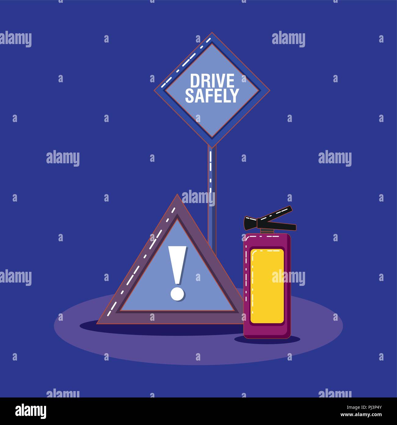 drive safely design with warning sign and extinguished over blue ...