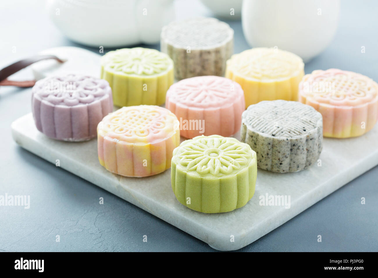 Snow skin sweet and savory traditional Chinese mooncakes with variety ...