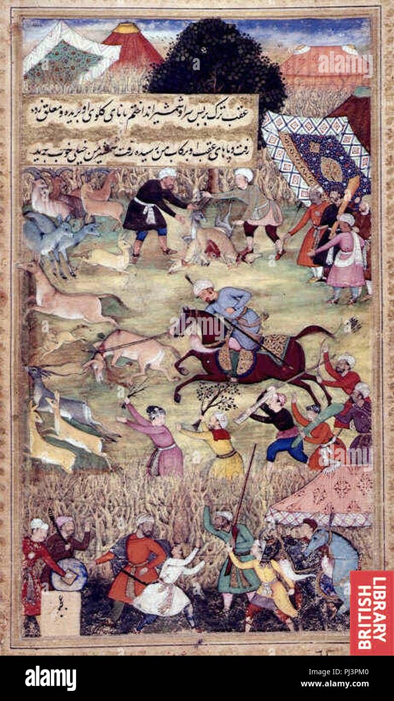 Babur hunting on the plains of Kattavaz Stock Photo - Alamy