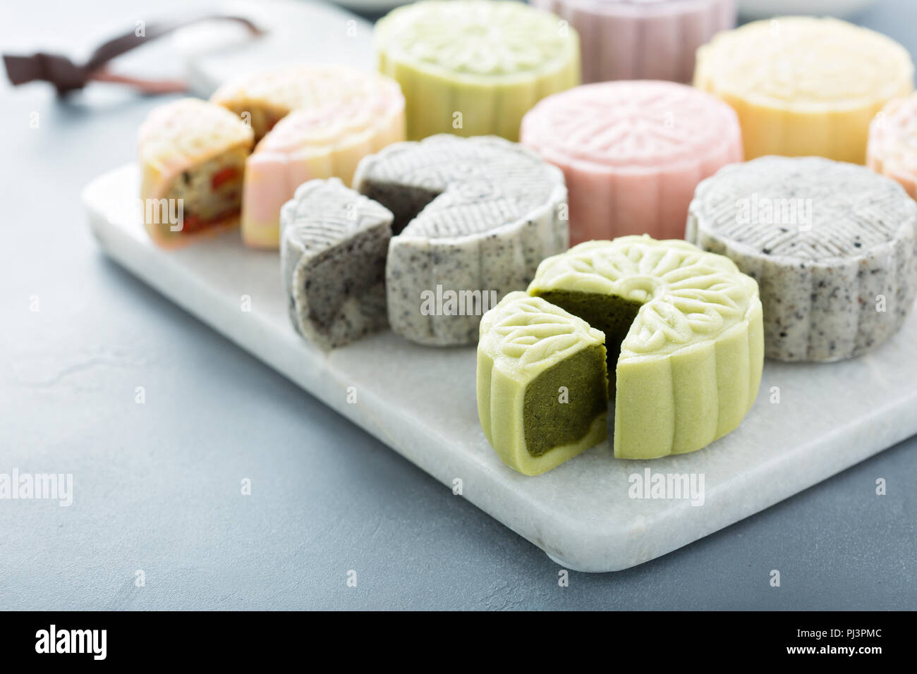 Snow skin sweet and savory traditional Chinese mooncakes with variety ...