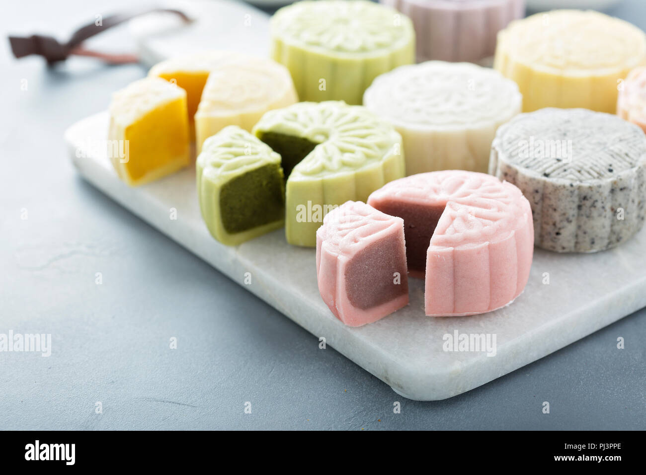 Snow skin sweet and savory traditional Chinese mooncakes with variety ...