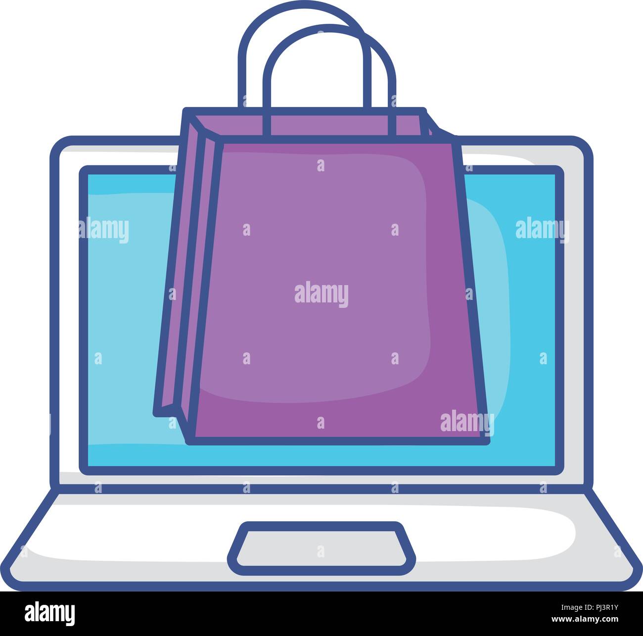 laptop computer and shopping bag over white background, vector ...