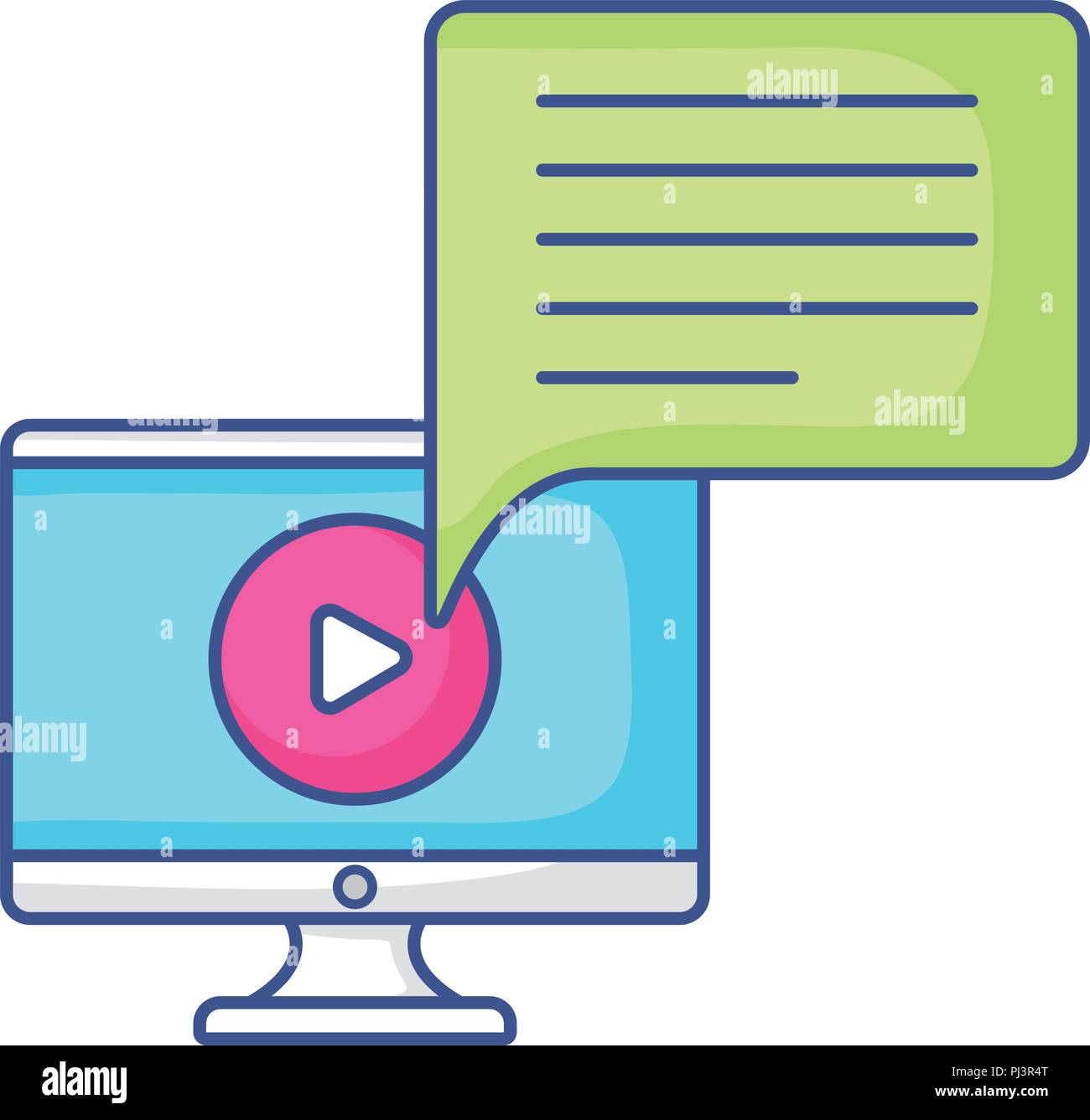 computer and speech bubble over white background, vector illustration ...