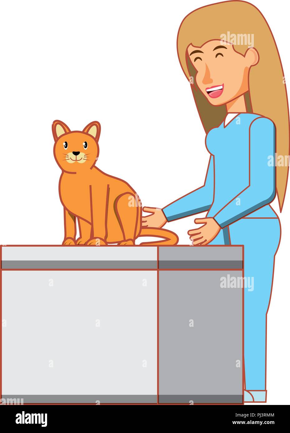 cartoon vet examining a cat over white background, vector illustration ...