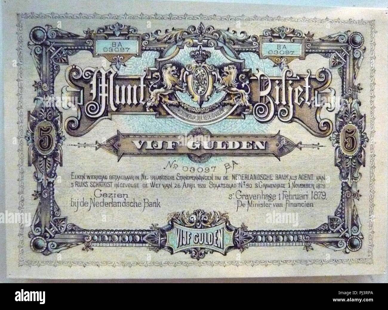 Banknote 5 guilders 1879 Stock Photo - Alamy