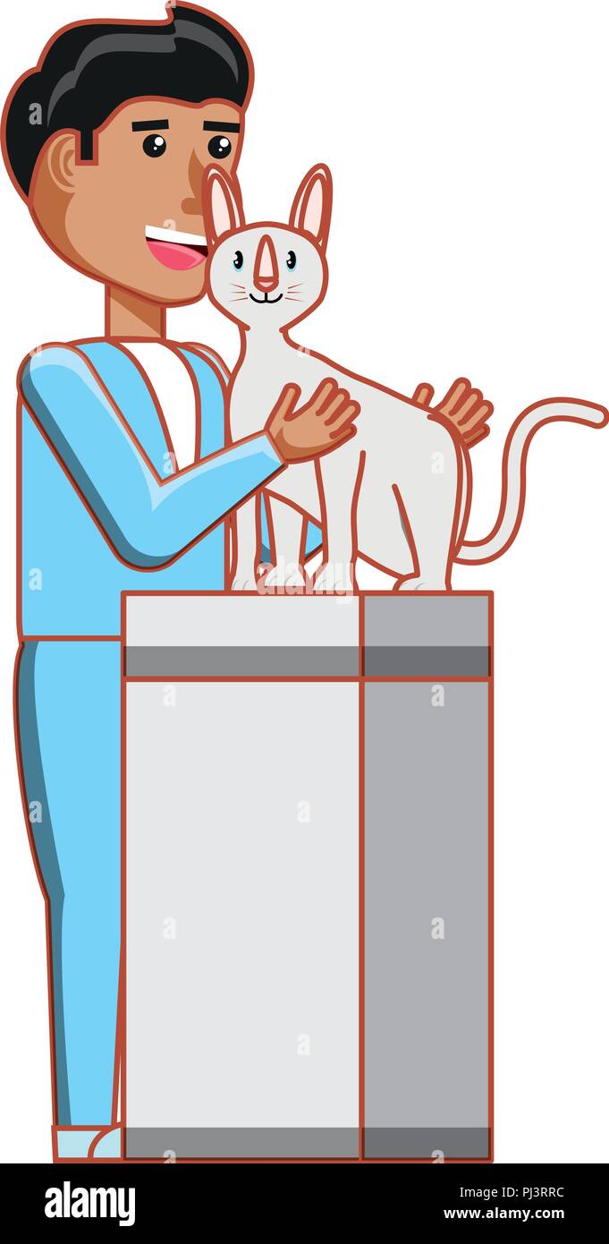 cartoon vet examining a cat over white background, vector illustration ...