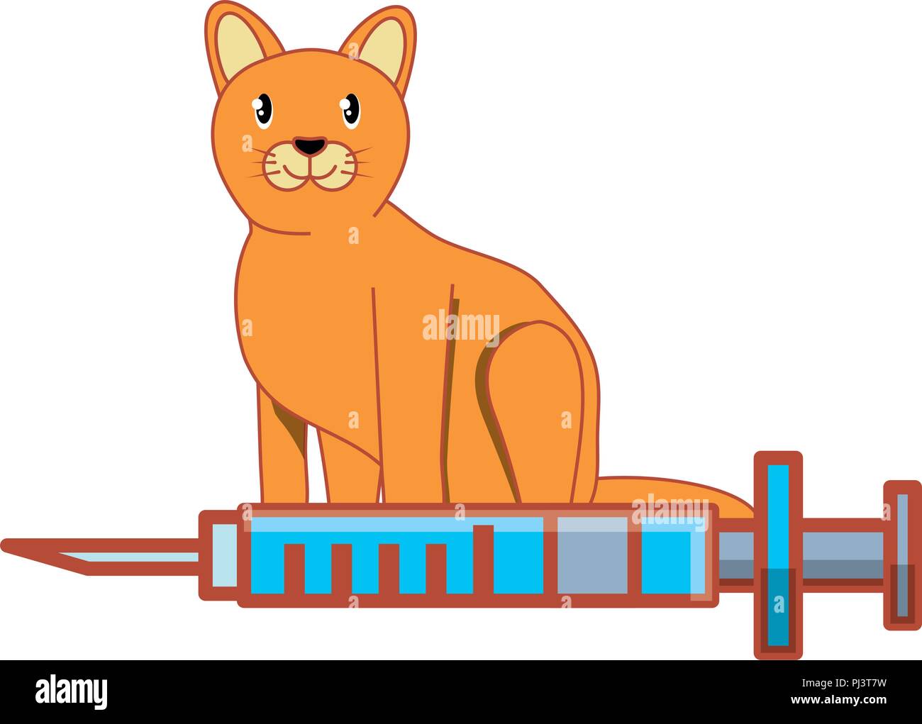 cute cat and syringe over white background, vector illustration Stock ...