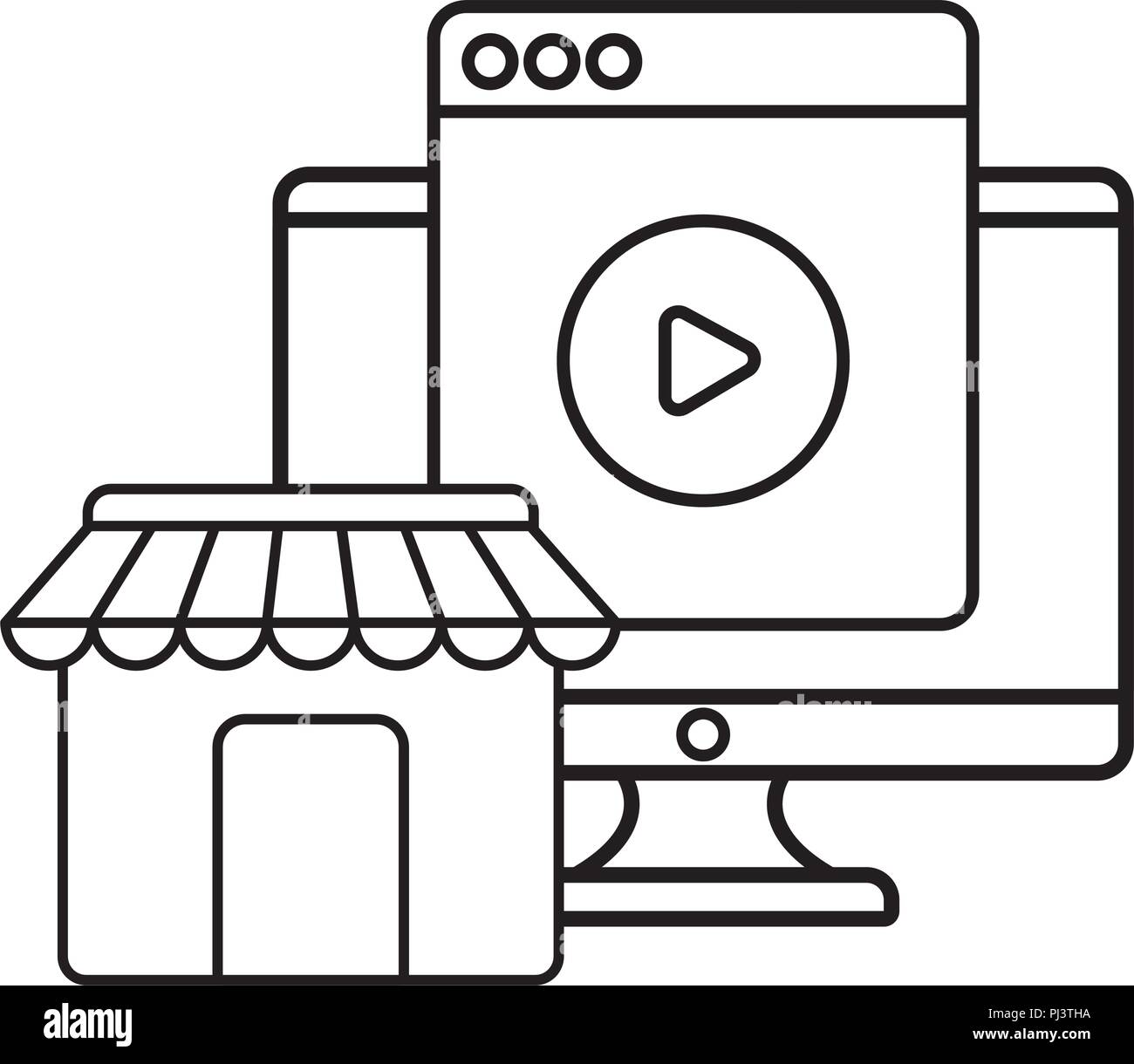 computer and store over white background, vector illustration Stock ...